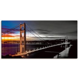 Leinwandbild Artland, B:100cm H:50cm, schwarz, Leinwand, Wohnzimmer, Bilder, "The Golden Gate Bridge", auf Holzrahmen gespannt