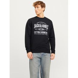 Jack & Jones JACK & JONES Herren Sweatshirt "JJJEANS SWEAT O-NECK", schwarz, Gr. S, bedruckt, angeraute Sweatware, Obermaterial: 100% Baumwolle, Sweatshirts
