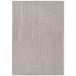 Wollteppich VIKOSA, B:120cm H:15mm L:180cm, beige, Wolle, Wohnzimmer, Teppiche, "Arcura", Wolle Handgemacht, Hoch-Tief-Effekt, Geometrisches Linien