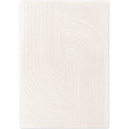Wollteppich VIKOSA, B:120cm H:15mm L:180cm, beige, Wolle, Wohnzimmer, Teppiche, "Arcura", Wolle Handgemacht, Hoch-Tief-Effekt, Geometrisches Linien