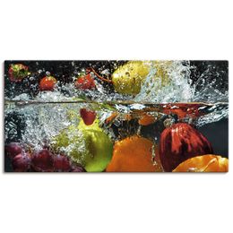 Leinwandbild Artland, B:100cm H:50cm, bunt, Leinwand, Wohnzimmer, Bilder, "Spritzendes Obst auf dem Wasser", auf Holzrahmen gespannt