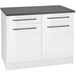 Unterschrank KOCHSTATION, B:100cm H:85cm T:60cm, wei&szlig;, K&uuml;che, Schr&auml;nke, "KS-Tulsa", 100 cm breit, 2 Schubk&auml;sten, 2 T&uuml;ren, schwarzer Metallgriff, MDF
