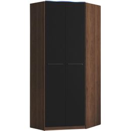 Eckkleiderschrank Priess, B:78cm H:193cm T:78cm, braun, Holzwerkstoff, Schr&auml;nke, "Barcelona Kleiderschrank Eckl&ouml;sung Raumwunder", in 2 Tiefen Schrank