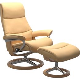 Fu&szlig;hocker stressless, B:57cm H:43cm T:47cm, gelb, Garten, Hocker, "View", mit Signature Base,Gestell Eiche