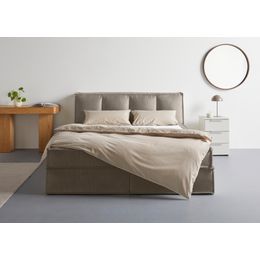 Boxspringbett, B:190cm L:230cm, silber, LeGer Home by Lena Gercke, 100% Polyester, Komplettbetten, "Addyson", Boxspringbett inkl. Topper, 2 Matratzen