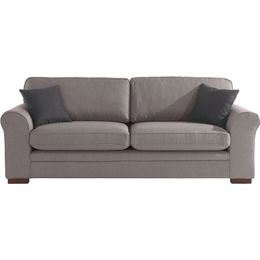 3-Sitzer Home Affaire, B:233cm H:92cm T:94cm, beige, 100% Polyester, Sofas, "Broughton", weicher Sitzkomfort, incl. 2 Zierkissen, Keder