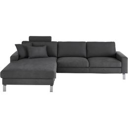 Ecksofa 3C CANDY, B:281cm H:86cm T:194cm, grau, 100% Polyester, Wohnzimmer, Sofas, "Lecce, wahlweise PUR-Schaumstoff oder Tonnentaschenfederkern",