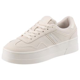 Tommy Jeans Damen Plateausneaker "THE GREENWICH FLATFORM ELEVATED", Gr. 42, beige, Lederimitat, Veloursleder, unifarben, Schuhe, Schn&uuml;rschuh,