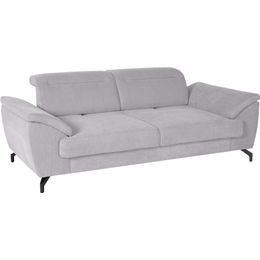 Sit & More 2,5-Sitzer SIT & MORE, B:207cm H:77cm T:112cm, silber, Sofas, "Percy", 12 cm Fu&szlig;h&ouml;he, Sitztiefenverstellung, wahlweise Kopfteilverstellung