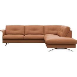 Ecksofa FLEXLUX, B:268cm H:81cm T:224cm, braun, 100% Echteder, Wohnzimmer, Sofas, "Glow, super bequem durch hochwertigem Sitzaufbau mit Federkern,