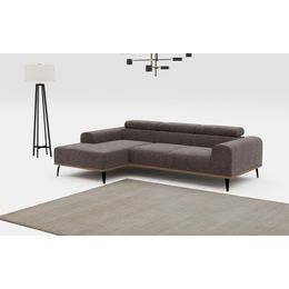 Ecksofa Home Affaire, B:244cm T:157cm, braun, Wohnzimmer, Sofas, "Carlo L-Form", mit Kopfteilverstellung & Holz-Rahmenoptik, wahlweise Relaxfunktion