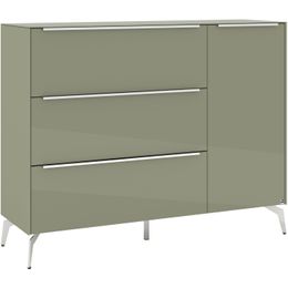 Sideboard, B:137cm H:109cm T:42cmolivgr&uuml;n matt lack, glas olivgr&uuml;n glanz, SET ONE BY Musterring, Glas, Holzwerkstoff, Wohnzimmer, Sideboards, "Reno",