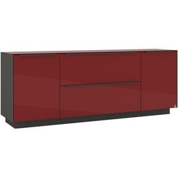 Lowboard, B:182cm H:71cm T:42cmgraphit schwarz matt lack, glas bordeauxrot glanz, SET ONE BY Musterring, Glas, Holzwerkstoff, Wohnzimmer, Sideboards,