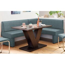 Eckbank Home Affaire, B:202cm H:89cm T:152cm, blau, Holzwerkstoff, Massivholz, Polyester, Esszimmer, Sitzb&auml;nke, "Nils", Sitz und R&uuml;cken gepolstert,