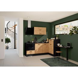 Winkelk&uuml;che IMPULS K&Uuml;CHEN, B:350cm H:206,2cm T:60cm, braun, Komplettk&uuml;chen-Sets, ""Amsterdam" mit zus&auml;tzlicher Arbeits- & Stellfl&auml;che, vormontiert",