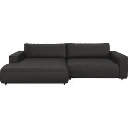 Ecksofa Musterring, B:296cm H:81cm T:190cm, schwarz, Flachgewebe VALMONT (60% Baumwolle/40% Leinen);Leder PURO, pigmentiertes Leder;Microfaser CRONA
