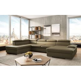 Sit & More Wohnlandschaft SIT & MORE, B:349cm H:73cm T:226cm, gr&uuml;n, NaturLEDER, Sofas, "Valantine U-Form, B: 349 cm", mit Arm- & Kopfteilverstellung, optional