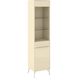 Standvitrine, B:48cm H:200cm T:42cm, beige, SET ONE BY Musterring, Glas, Holzwerkstoff, Schr&auml;nke, "Reno", Mit Winkelfu&szlig; in diversen Farben, 200 cm
