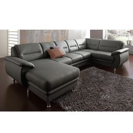 Sit & More Wohnlandschaft SIT & MORE, B:312cm H:85cm T:179cm, grau, NaturLEDER (echtes Rindleder)/Korpus passendes Kunstleder Softlux;Luxus-Microfaser Altara