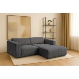 Ecksofa Home Affaire, B:234cm H:71cm T:161cm, grau, 94% Polyester; 6% Nylon, Wohnzimmer, Sofas, "Noord mit Kedernaht, Breite 234 cm, L-Form", Cord,