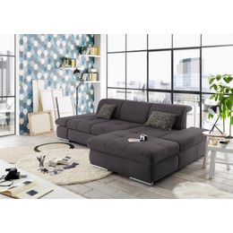 Ecksofa, B:284cm H:80cm T:190cm, grau, SET ONE BY Musterring, Wohnzimmer, Sofas, "SO4100 V", mit verstellbaren Kopfteilen, wahlweise mit Funktionen,