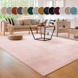 Teppich Paco Home, B:200cm H:14mm L:280cm, rosa, Polyester, Wohnzimmer, Teppiche, "Cadiz 630", Uni-Farben, besonders weich, waschbar, auch als L&auml;ufer