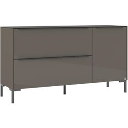 Lowboard, B:137cm H:77cm T:42cm, grau, SET ONE BY Musterring, Glas, Holzwerkstoff, Wohnzimmer, Sideboards, "Reno", Mit Winkelfu&szlig; in diversen Farben,
