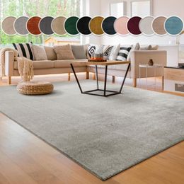 Teppich Paco Home, B:300cm H:14mm L:400cm, silber, Polyester, Wohnzimmer, Teppiche, "Cadiz 630", Uni-Farben, besonders weich, waschbar, auch als