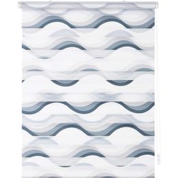 Doppelrollo K-home, B:40cm H:200cmgrau, wei&szlig;, wei&szlig;, Polyester, Rollos, "Wellen Design", Bedruckt mit Muster