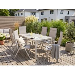 Garten-Essgruppe Konifera, beige, Sitzm&ouml;bel-Sets, "Messina", klappbar, 7-fach verstellbare R&uuml;ckenlehne, Tischplatte aus Alulatten