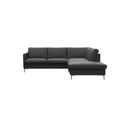 Ecksofa FLEXLUX, B:234cm H:85cm T:225cm, schwarz, 100% Echteder, Wohnzimmer, Sofas, "Fiore, L-Form, super bequem durch Kaltschaum im Sitz", schmale