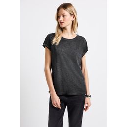 Street One Damen Shirttop, grau, Gr. 40, washed, Jersey, Obermaterial: 100% Baumwolle, Tops, mit Nieten-Details