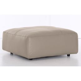 Hocker Musterring, B:100cm H:43cm T:100cm, beige, Flachgewebe VALMONT (60% Baumwolle/40% Leinen);Leder PURO, pigmentiertes Leder;Microfaser CRONA