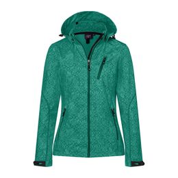 DEPROC Active Damen Softshelljacke "ALBERTA PEAK", blau, Gr. 56, 96% Polyester; 4% Elasthan, Jacken, leichte Softshelljacke mit All-Over-Print und