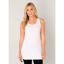 Base Level Damen Longtop "Yamin", wei&szlig;, Basic, Gr. 36, unifarben, Jersey, Obermaterial: 94% Baumwolle, 6% Elasthan, Tops, H&uuml;ftbedeckende L&auml;nge