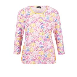 GOLDNER Damen Print-Shirt "Elastisches Viskoseshirt mit mehrfarbigem Alloverdruck und Rundhalsausschnitt", gelb, Gr. 50, Obermaterial: 95% Viskose