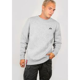 Herren Sweatshirt "Basic Sweater small Logo", grau, Gr. S, Alpha Industries, bedruckt, meliert, angeraute Sweatware, Obermaterial: 80% Baumwolle, 20%