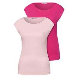 T-Shirt Street One, Damen, Gr. 34, magenta dream, minimal rose, Web, 50% Baumwolle, 50% Modal, unifarben, normal normal, U-Boot-Ausschnitt, abgesteppt, Shirts T-Shirt, mit U-Boot-Ausschnitt