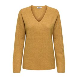 Only Damen Strickpullover "ONLCAMILLA V-NECK L/S PULLOVER KNT NOOS", gelb, Gr. M, meliert, Strick, Obermaterial: 74% Polyacryl, 24% Polyester, 2%