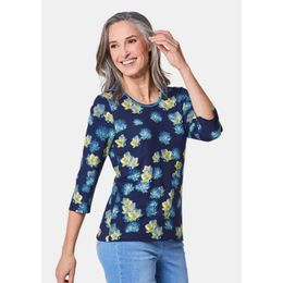 GOLDNER Damen Print-Shirt "Druckshirt mit Allover-Muster", blau, Gr. 40, Obermaterial: 95% Viskose CV. 5% Elasthan EL., Shirts, Kontrastpaspel am