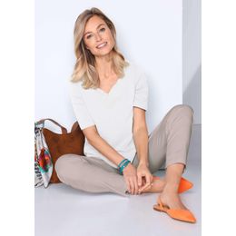 GOLDNER Damen Langarm-Poloshirt "Halbarm Basic-Shirt aus Baumwolle", wei&szlig;, Gr. 40, Obermaterial: 95% Baumwolle CO. 5% Elasthan EL., Shirts,
