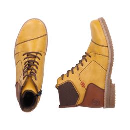 Rieker Damen Schn&uuml;rstiefelette, Gr. 40ockergelb, braun, Elastischer Einsatz, Lederimitat, Basic, Schuhe, Schn&uuml;rboots, Herbststiefelette, Blockabsatz,