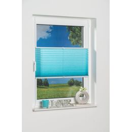 Plissee K-home, B:35cm H:130cm, blau, Obermaterial: 100% Polyester, Badezimmer, Plissees, "Klemmfix Pisa", Crushed-Optik
