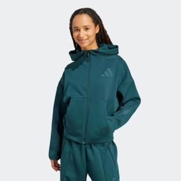 Damen Kapuzensweatshirt "ADIDAS Z.N.E. ZIP-HOODIE", gr&uuml;n, Gr. M, adidas Sportswear, Obermaterial: 57% Polyester, 43% Baumwolle, Sweatshirts