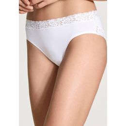 Calida Damen Slip "Natural Comfort Lace", Gr. XS, wei&szlig;, Single Jersey, Obermaterial: 92% Baumwolle, 8% Elasthan, gemustert, unifarben, Unterhosen,