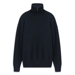 Bugatti Herren Troyer "Regular Fit", blau, Gr. M, unifarben, Rippstrick, 80% Wolle, 20% Polyamid, Pullover, mit Ripp-Struktur & hohem Stehkragen