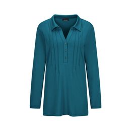 GOLDNER Damen Langarmshirt "Kurzgr&ouml;&szlig;e Halbarm Blusenshirt mit Hemdkragen", gr&uuml;n, Modisch, Gr. 19, Obermaterial: 95% Viskose CV. 5% Elasthan EL.,