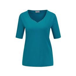 GOLDNER Damen Langarm-Poloshirt "Halbarm Basic-Shirt aus Baumwolle", blau, Gr. 54, Obermaterial: 95% Baumwolle CO. 5% Elasthan EL., Shirts,