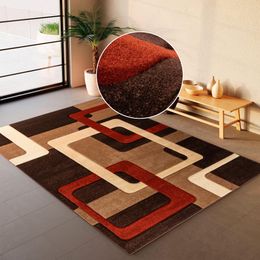 Teppich OTTO HOME, B:120cm H:13mm L:170cm, braun, Kunstfaser, Wohnzimmer, Teppiche, "Maxim", Hoch-Tief-Effekt, Kurzflor, 3D-Design, Kundenliebling