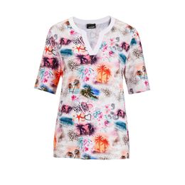 GOLDNER Damen Kurzarmshirt "Halbarmshirt mit Allover-Print", wei&szlig;, Gr. 52, Obermaterial: 95% Viskose CV. 5% Elasthan EL., Shirts, Allover-Print